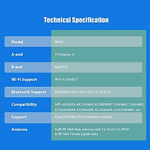 GLOTRENDS WA02 Mini PCIe to PCIe X1 WiFi Bluetooth Adapter for Mini PCIe WiFi 4/5/6/6e Module/Coral TPU Module, with 3.5-dBi SMA Antenna Kits