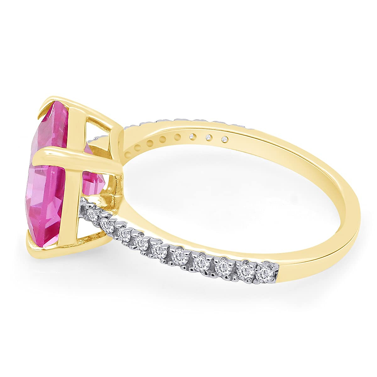 AFFY Asscher Simulated Pink Sapphire & White Cubic Zirconia Engagement Ring in 925 Sterling Silver (3.25 cttw) Ring Size-6.5