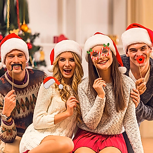 Christmas Photo Booth Props 32Pcs（Upgraded Version）, Merry Christmas Party Pose Sign, Red and Green Christmas Party Supplies Decorations for Kids Adults