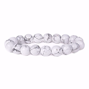 Justinstones Natural White Howlite Gemstone 10mm Round Beads Stretch Bracelet 7 Inch Unisex