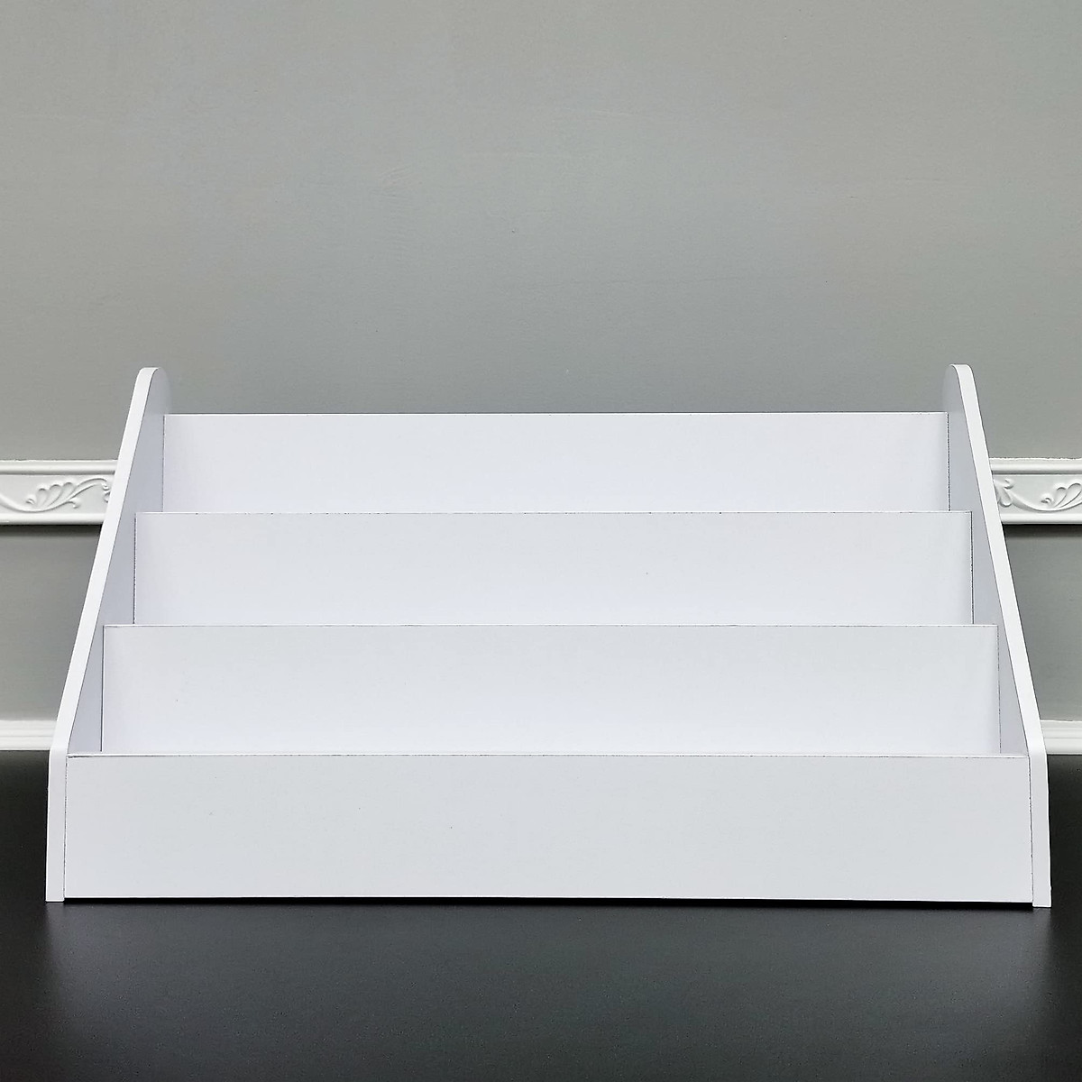 FixtureDisplays® White Countertop Book Shelf Display, Greeting Card Rack, Step Rack for Literature, Magazines, Brochure, Tile Sample Paint Brochure Holder, Unassembled 2904-white-NPF