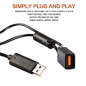 Kinect Adapter for Xbox 360, USB to AC Power Supply PC Adapter Compatible with Mircosoft Xbox 360 Kinect Sensor System with Charging Cable Cord