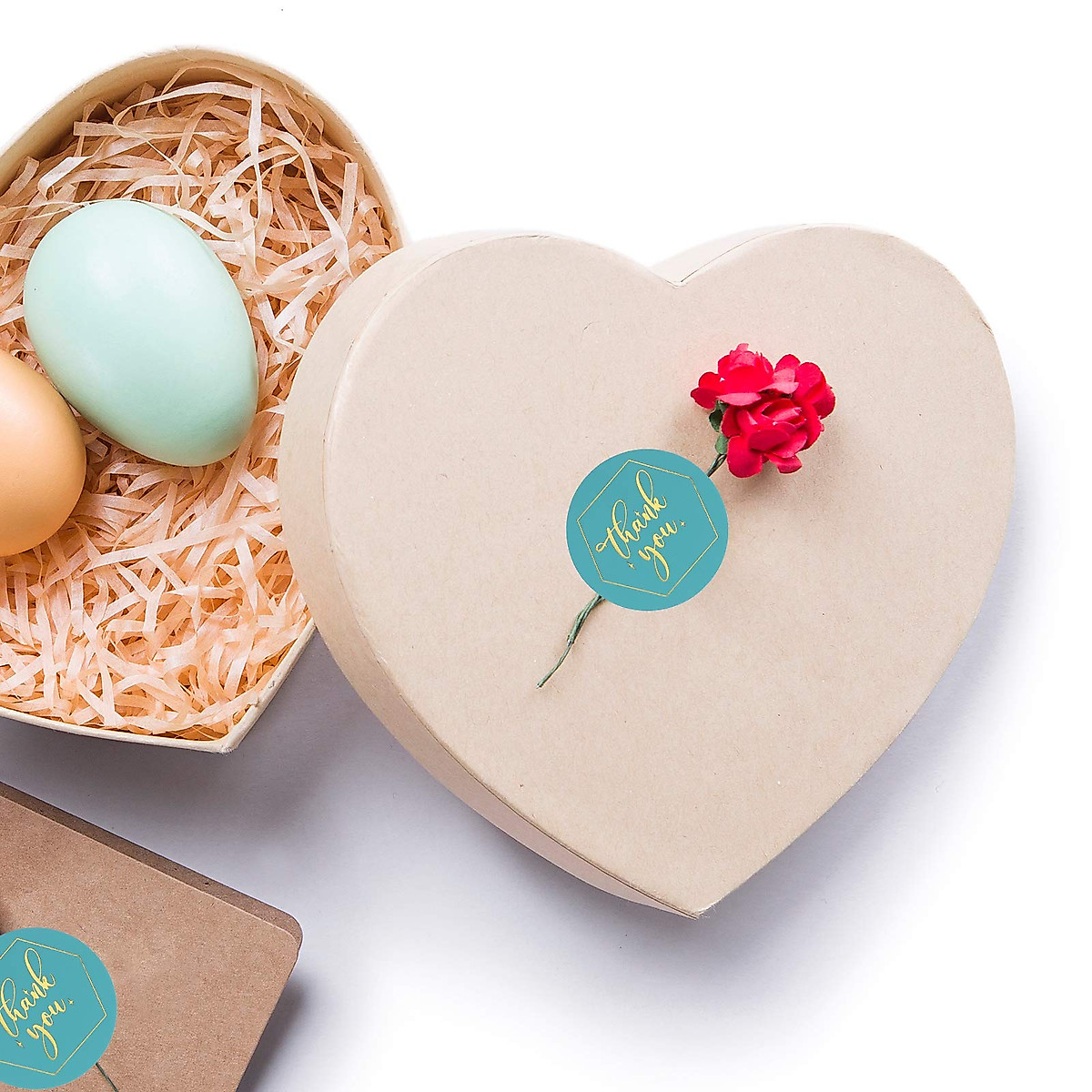 Thank You Stickers Roll - 1.5 inch Blue Thank You Stickers with Teal Base Color, Gold Foil Design, 500 Thank You Stickers for Business, Gift Bags, Envelopes Seals, Mailer Stickers