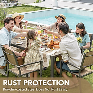 Devoko Patio Dining Set 7 Piece Outdoor Furniture with Rectangular Table and 6 Stackable Chairs Family Conversation Set for Garden Backyard Deck (Brown)