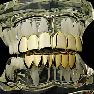 Solid 925 Sterling Silver Real Grillz - 14k Gold Plated - Custom Top & Bottom Grills For Teeth - Real Solid Silver NOT BRASS