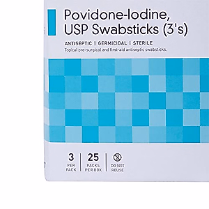 McKesson Povidone-Iodine Impregnated Swab Stick, Sterile - 4 in, 3 Sticks, 25 Packs, 75 Total