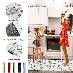 Aomike Kitchen Mats 2 Piece, Wildflower Bellflower Flower Collection Doormat, Absorbent Kitchen Rugs Set Inside Floor Mat for Kitchen/Office/Entryway, 21.5" x 23.6"+21.5" x 47.2"
