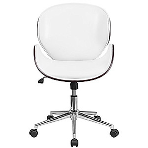 Pemberly Row Leather Swivel Office Chair in White and Mahogany