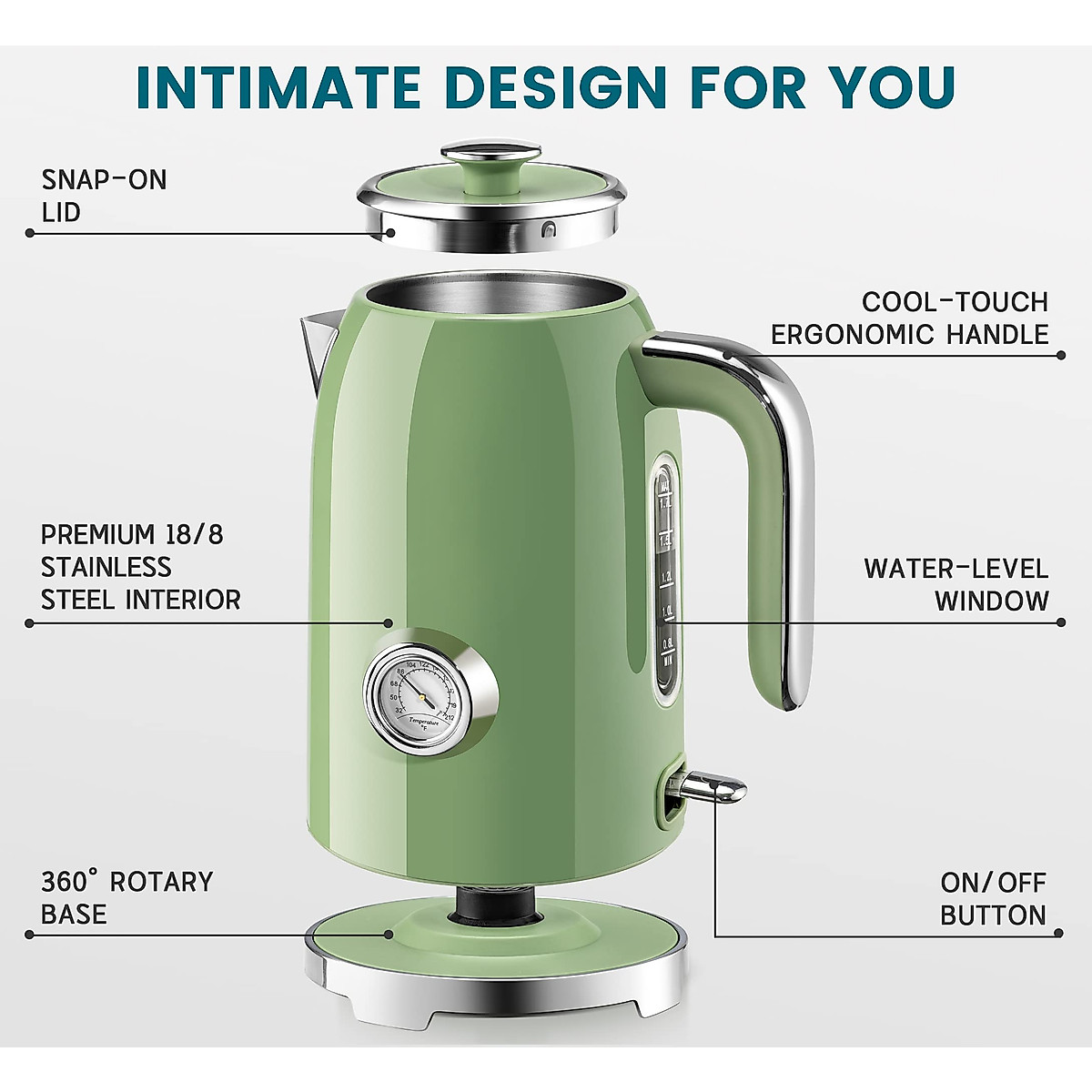 SUSTEAS 57oz Electric Kettle with Thermometer and SUSTEAS Tea Mug : Glass Teacup with Infuser and Lid, Clear Teacup for Tea Steeping at Home and Office, Clear (13.5oz)