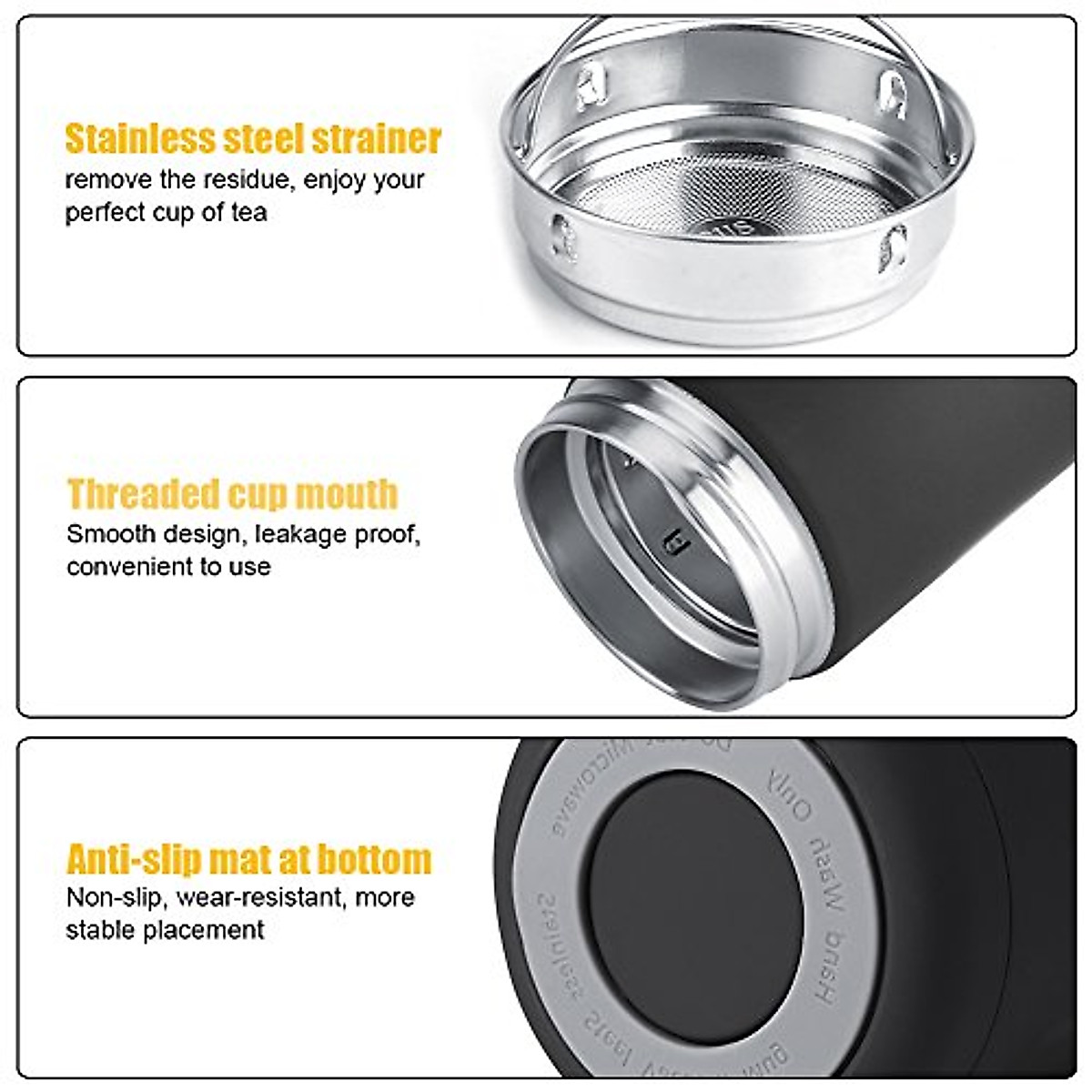 380ML Thermal Cup, Stainless Steel Vacuum Thermal Insulated Travel Mug Bottle Flask Coffee Cup Temperature Retaining up to 10 hours (black)