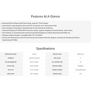 Bicool, 4.01inch ACeP 7Color EPaper Display HAT for Raspberry Pi and Jetson Nano, 640×400 Pixels EInk, SPI Interface,Low Power Consumption, Wide Viewing Angle