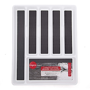 Copco Basics 6 Compartment Drawer Organizer, 15.7-Inch, White and Charcoal Gray