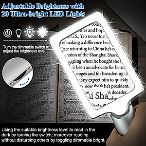 Magnifying Glass with Light, 4X 10X Magnifier with 20 Anti-Glare and Dimmable LED Lights Provides Evenly-Lit Viewing Area for Low Vision Seniors