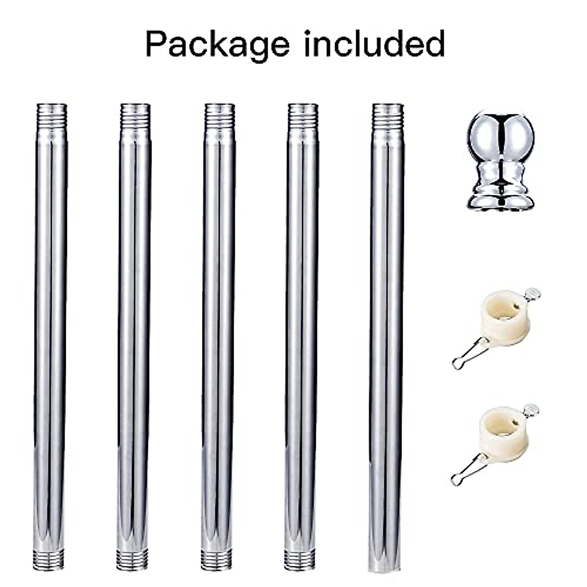 PHITRIC 6 FT Flag Pole for Kit (2 Packs), Tangle Free Spinning Stainless Steel Flagpole, Suitable for 3x5 Heavy Garden Flag 1" Dia Flag Pole for House, Wall-Mounted (Without Bracket,Silver)