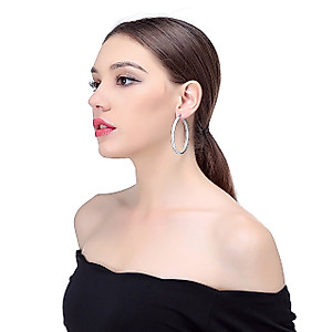 Jstyle Women's Stainless Steel Pierced Large Hoop Earrings with Rhinestone