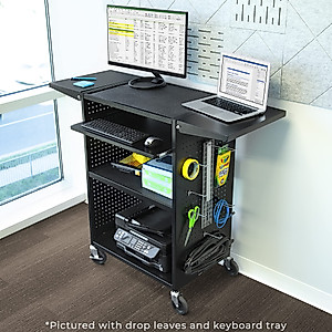 Line Leader Stellar AV Cart | Reimagine Your Teacher Cart with Revolutionary Pegboard Siding & 12 Movable Peg Hooks for Customizable Storage | UL Safety Certified Mobile Workstation with Keyboard Tray