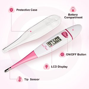 Easy@Home Basal Body Thermometer: BBT for Fertility Prediction with Memory Recall - Accurate Digital Basal Thermometer for Temperature Monitoring with Premom App - EBT-018 (Pink)