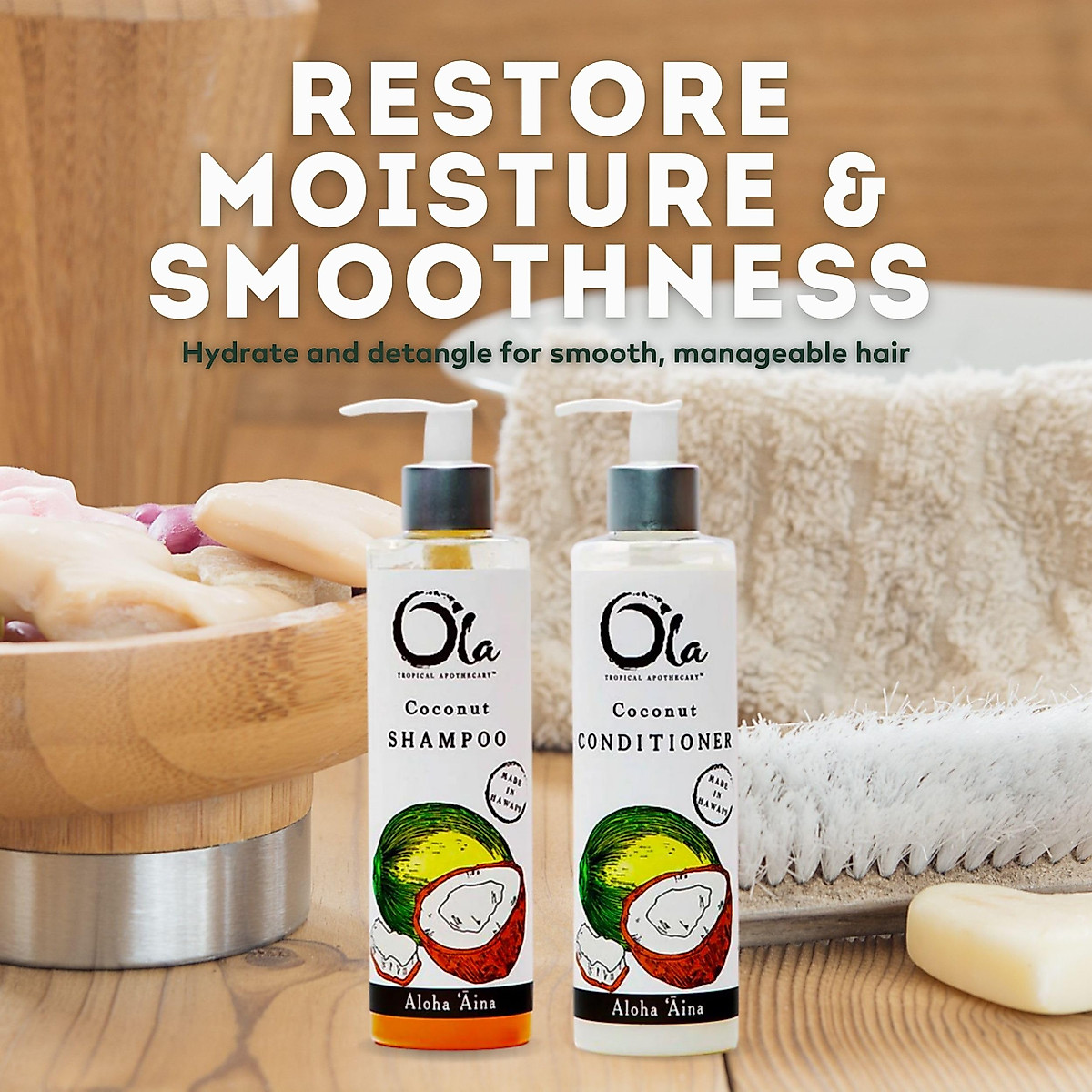 Tropical Apothecary Ola Coconut Organic Shampoo and Conditioner Hair Pair Combo - 8 Fl Oz each