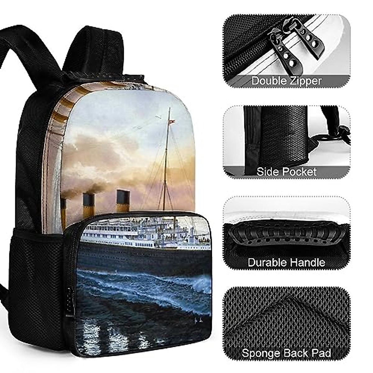 Retro Titanic Famous Old Historic Laptop Backpack Lightweight 16 Inch Travel Backpack Shoulder Bag Daypack for Men Women