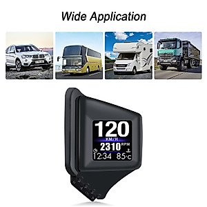 Geloo Car HUD Head Up Display, OBD2 HUD Display with OBDII GPS Dual System OBD2 Speedometer Gauge 8 Modes Multifunction Gauge Dashboard Display Smart Gauge can Installed Dashboard or A-Pillar Trim