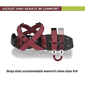 PLANTNOMICS Lawn Aerator Shoes with Hook-and-Loop Straps, Pre-Assembled, Fully Adjustable, One-Size-Fits-All – Lawn and Garden Tool Reduces Thatch, Revives Soil Health (Maroon)