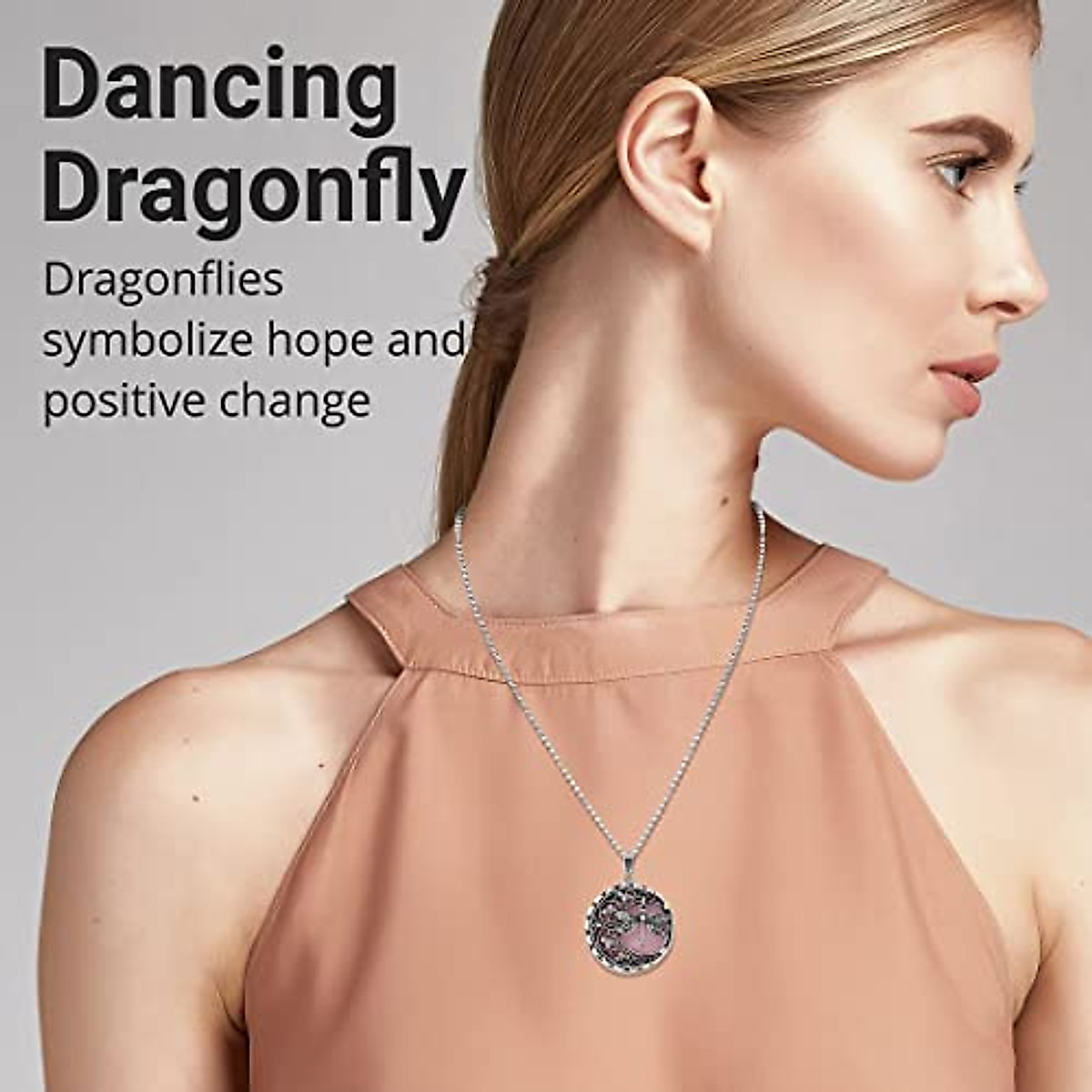 Shop LC Dragonfly Necklace - Dragonfly Jewelry Gifts for Women - Rose Quartz Healing Gemstone Pendant Necklace - 20" Necklace Length