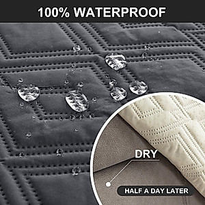 Genina Waterproof Couch Cover for Reclining Couch 3 Seat Recliner Sofa Covers, Non-Slip Recliner Couch Cover Furniture Protector with Elastic Straps for Pets, Dogs (Dark Gray, Recliner Sofa)