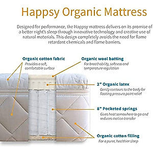 Happsy Organic Hybrid Mattress - Natural Latex Mattress - Medium Firm Mattress with Encased Coil Layers for Universal Comfort and Pressure Relieving - Bed-in-a-Box Latex Mattress - Twin XL