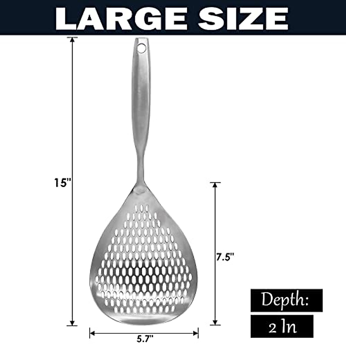 KAYCROWN Skimmer Slotted Spoon, 304 Stainless Steel Skimmer Ladle Skimmer Spoon Spider Strainer for Cooking and Frying, Pasta Strainer Spoon Frying Spoon Kitchen Cooking Colander Spoon
