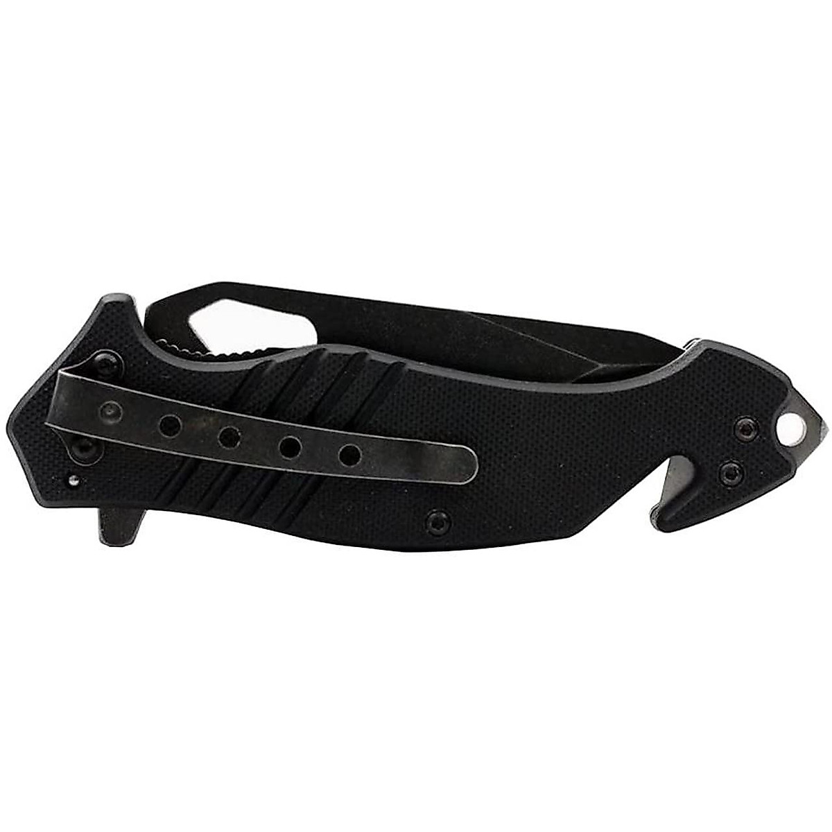 LA Police Gear LAPG EDC Folding Knife, Tactical Flipper Pocket Knife, Survival Knife With Seatbelt Cutter & Glass Breaker, Black Serrated/Black Handle