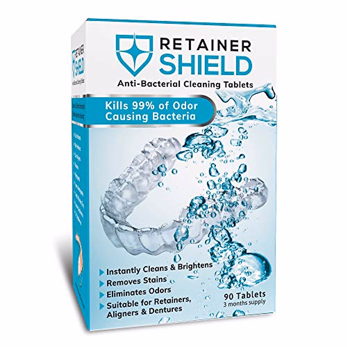 Retainer Shield Cleaning Tablets - Keeps Retainers Clean, Fresh, Bright, and Stain-Free - 3 Months Supply for Retainers, Dentures, Invisible Straighteners, Aligners, and Mouth Guards