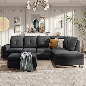 UBGO Living Room Furniture Sets,108" Reversible Sectional, L-shape Couch with Ottoman&Extra Wide Chaise Longue,Upholstered Modular Sofa with Two Cup Holders,for Large Space Apartments-Gray, Grey D