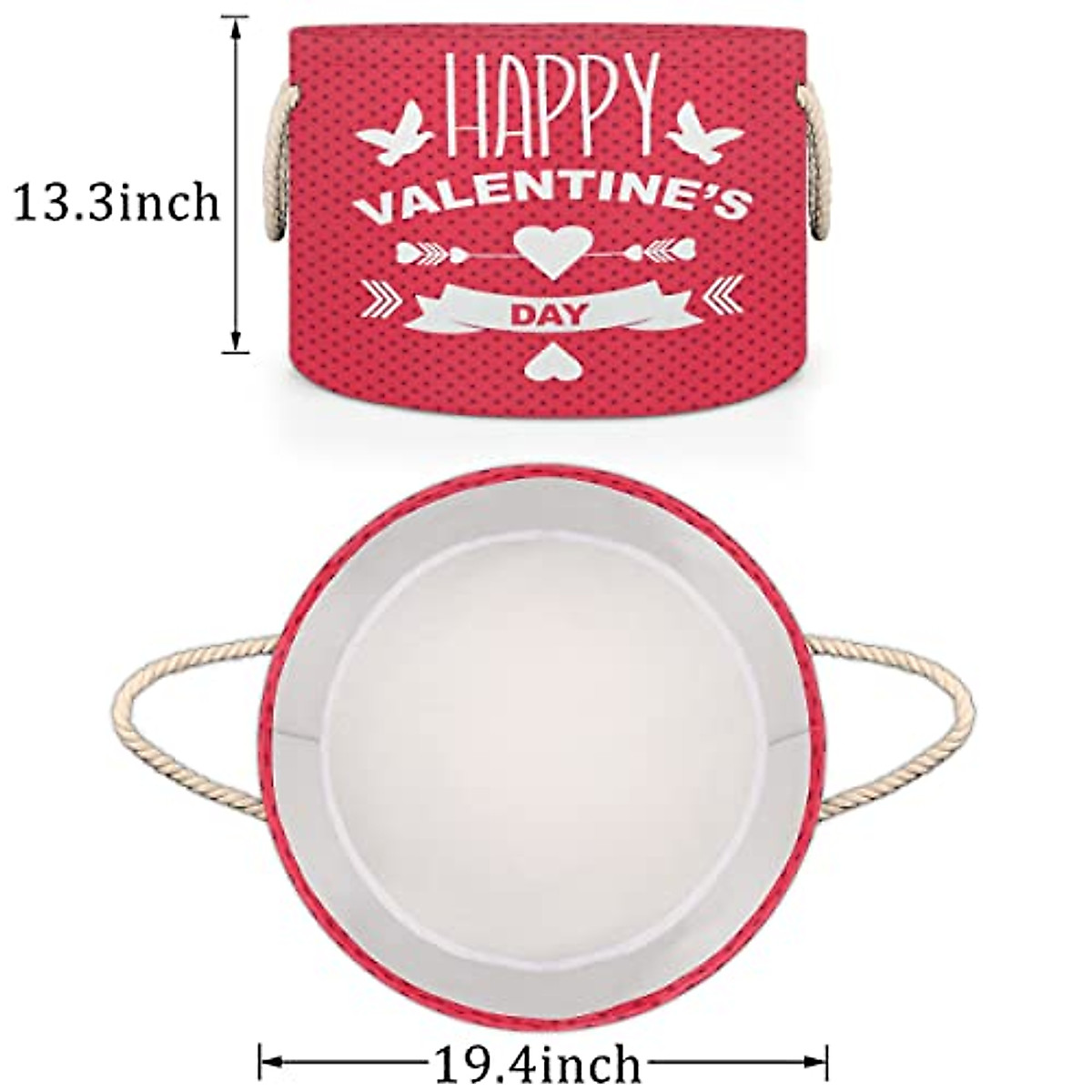 Valentines Day Pattern (2) Large Round Baskets for Storage Laundry Baskets with Handles Blanket Storage Basket for Bathroom Shelves Bins for Organizing Nursery Hamper Girl Boy
