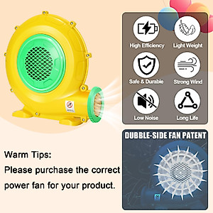 Bounce House Blower, 370W/0.5HP Commercial Air Blower with Double-Sided Fan Blade Design, Strong Wind and Great Heat Dissipation Properties for Bouncy Castle, Jump Slides, Arch, Inflatables