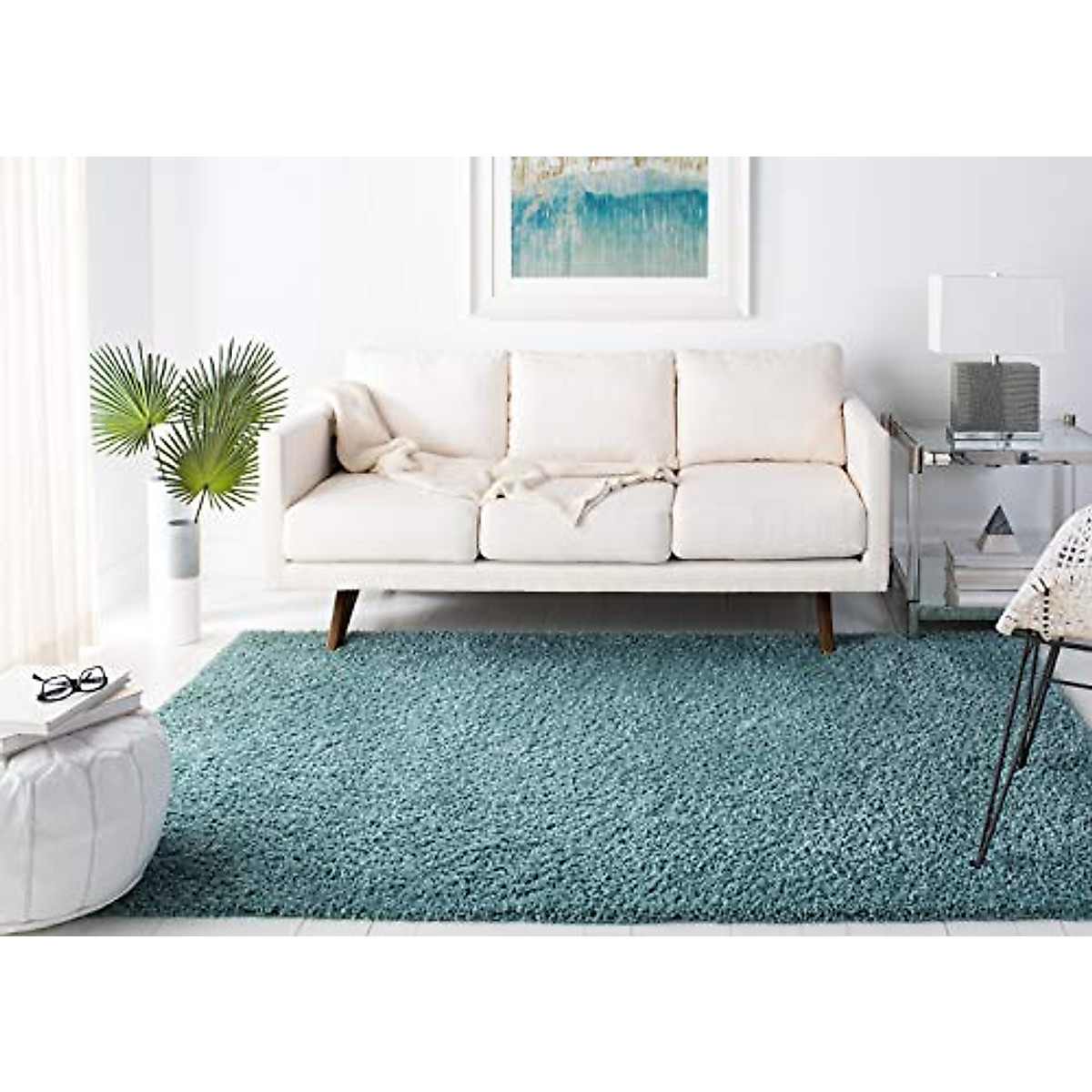 SAFAVIEH Primo Shag Collection 8' x 10' Aqua PRM300J Solid Non-Shedding Living Room Bedroom Dining Room Entryway Plush 1.2-inch Thick Area Rug