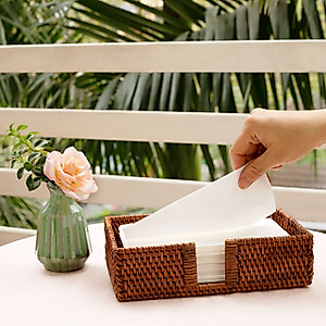 Rattan Guest Towel Holder For Bathroom Towel Caddy Rectangular Napkin Tray Wicker Toilet Tank Basket Dark Brown 9.4 x 5.9 x 2.4 inches Tissue Paper Hand Towels Storage Luncheon Kitchen Countertop