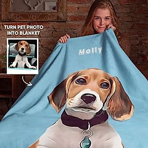 Personalized Pet Portrait Blanket, Custom Cartoon Blanket with Dog Photo, Customized Text Blanket, Customized Cat Blanket (A,29 * 39in 75x100cm)