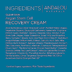 Andalou Naturals Argan Stem Cell Recovery Cream oz For Oily or Overreactive Skin Helps Clarify Cleanse Pores for Glowing Skin, Aloe Vera, 1.7 Ounce