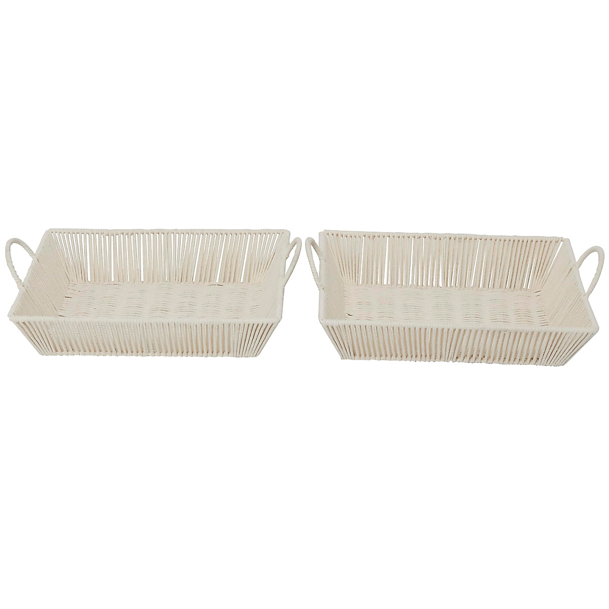 The Novogratz Cotton Handmade Woven Storage Basket with Handles, Set of 2 18"W, 17"W, Cream