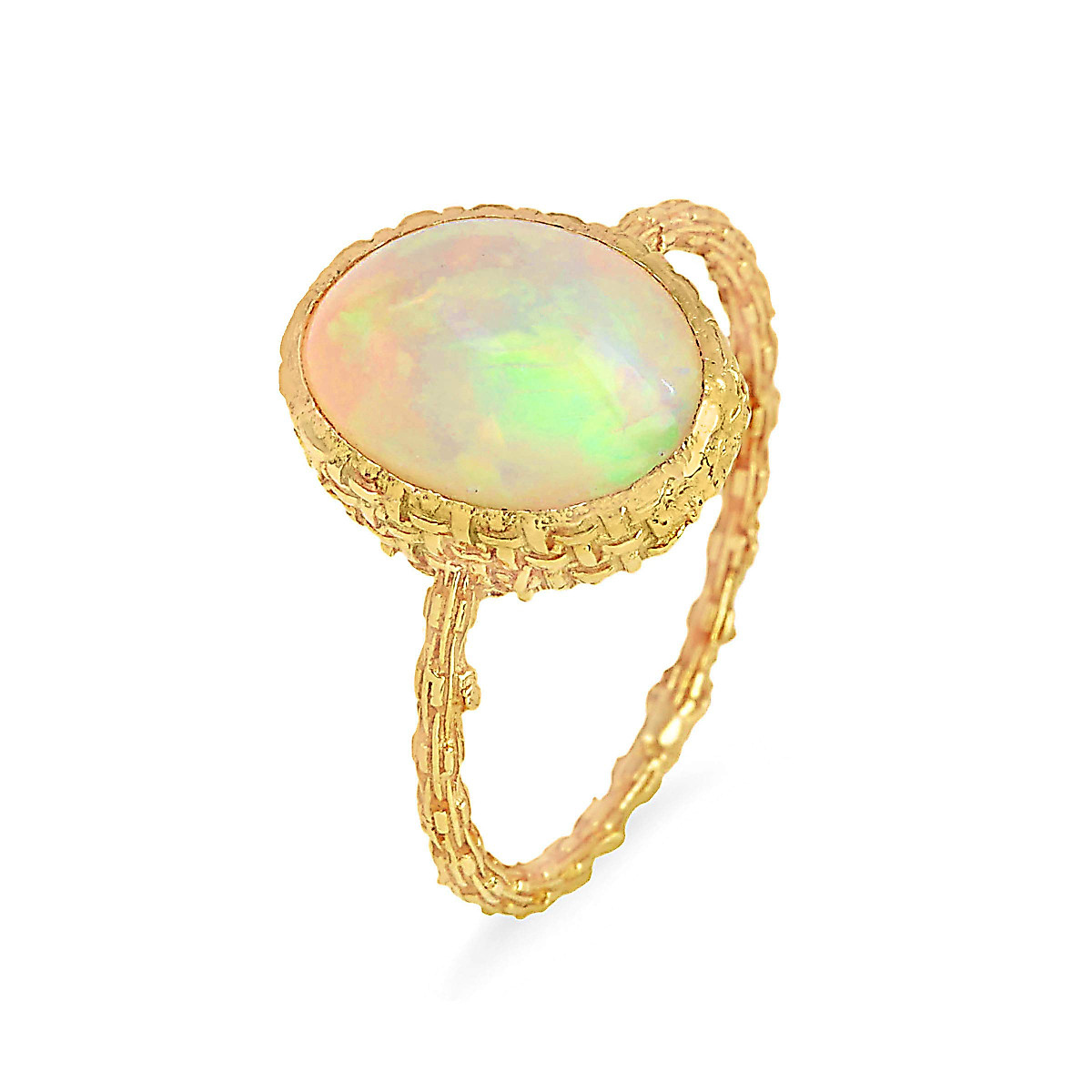 Certified 18K Yellow Gold Ring Exquisite Textured Ring With Natural Ethiopian Opal 3.48 Carats Wedding Engagement Designer Ring Women Gifts