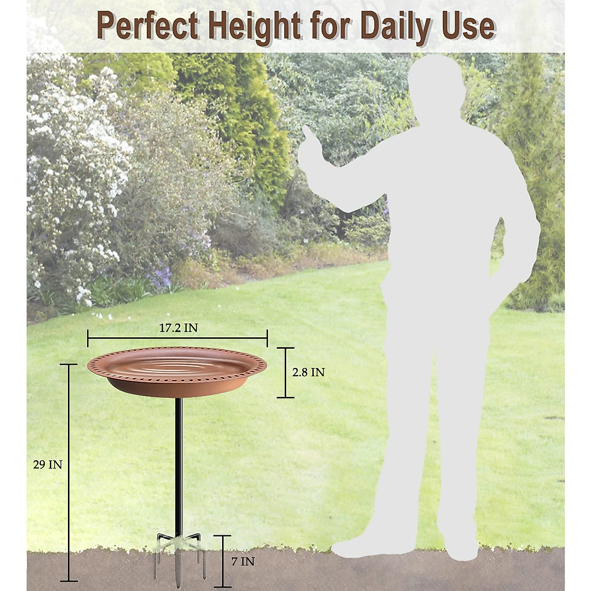 Garbuildman Upgraded 5-Prong Base Bird Bath with Metal Stake, Detachable Decoration Bowl Spa & Freestanding Birdfeeder for Outdoor Garden, Oval Style, Brown