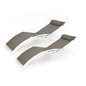 Kozyard KozyLounge Elegant Patio Reclining Adjustable Chaise Lounge Aluminum and Textilene Sunbathing Chair for All Weather with headrest (2 Pack), KD,Very Light, (Taupe)