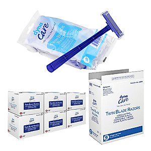 Dynarex DynaCare Twin Blade Razors, Disposable Unisex Razor with Two Blades Provides Smooth, Close Shave, for Prior to Procedures or Tattoos, Blue, 6 Boxes - 50 Razors per Box