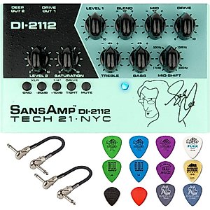 Tech 21 Geddy Lee DI-2112 Signature SansAmp Bass Preamp Pedal Bundle with 2 MXR Patch Cables and Dunlop Pick Pack