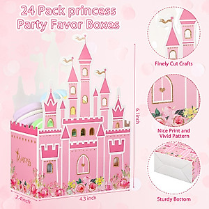 24 Pieces Castle Party Favor Pink Gold Box Little Princess Candy Treat Boxes Cardboard Goodies Present Cookies Boxes for Kids Birthday Baby Shower Wedding Party Decorations 6.4 x 2.4 x 4.1 Inches