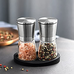 VEVOK CHEF Salt and Pepper Grinder Set Adjustable Coarseness Ceramic Pepper Mill Salt Crusher with Silicone Tray Salt and Pepper Shaker Spice Grinder Kitchen Chef Gift