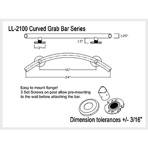 Curved Grab Bar for Bathroom Bathtub Shower Kitchen ADA Safety/304 Stainless/Brush Finish/ 24" x 3"