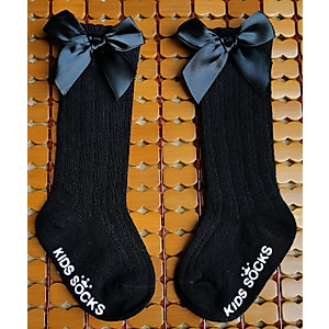 QandSweet Baby Girl Knee-High Socks Toddlers Bow Stockings Newborn Infant Non-Slip Sock (0-12 Months, A Non-skid 5 Pairs)