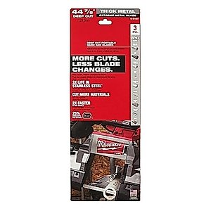 for Milwaukee 48-39-0601 44-7/8" 8/10 TPI Extreme Deep Cut Band Saw Blade - 3 PK