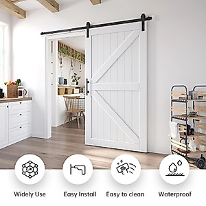 EaseLife 42in x 84in Sliding Barn Door with 7FT Barn Door Hardware Track Kit Included,Solid LVL Wood Slab Covered with Water-Proof & Scratch-Resistant PVC Surface,DIY Assembly,Easy Install,White